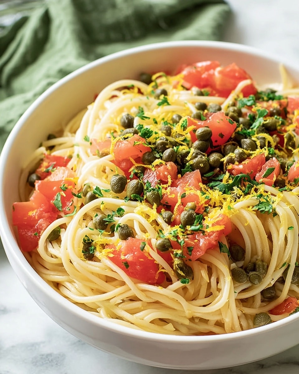 Lemon Capellini Salad with Capers and Tomatoes | Refreshing Summer Pasta