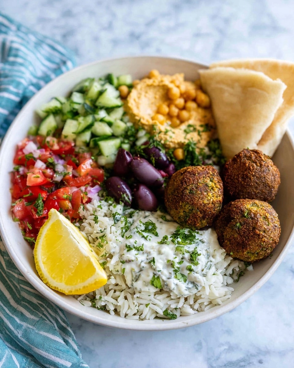 Mediterranean Falafel Rice Bowls with Hummus & Tzatziki—Delicious & Easy